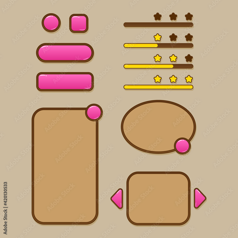 Pink UI elements for game and app design windows, progress bar, and ...