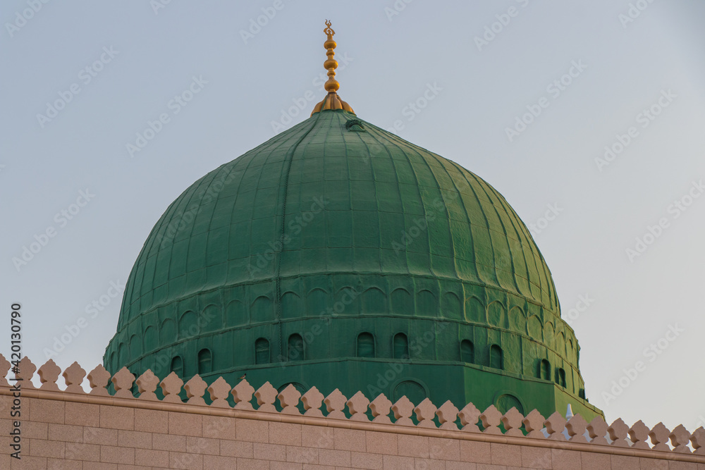 Dome of Prophet Muhammad's Mosque or Masjid Nabawi in Medina, Saudi ...