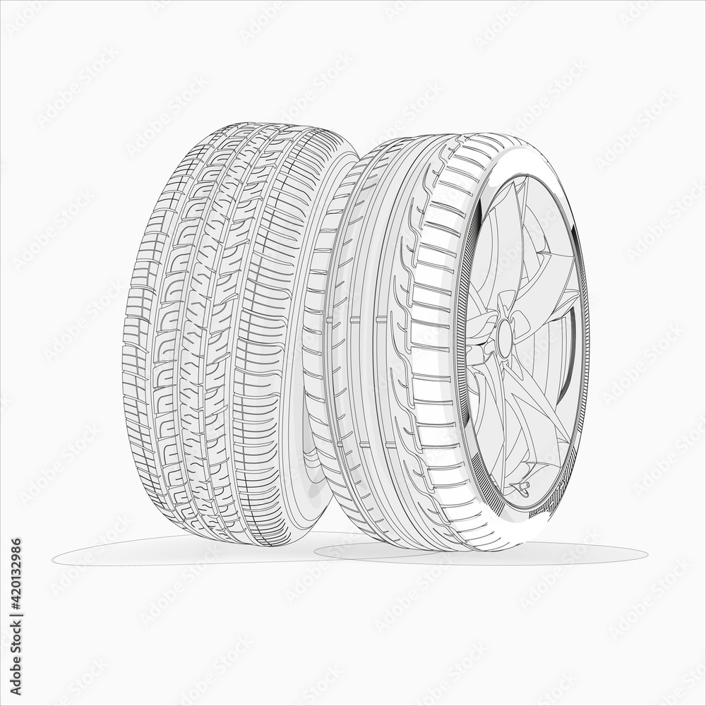 Car wheels line icons. Vector thin line illustrations of different ...