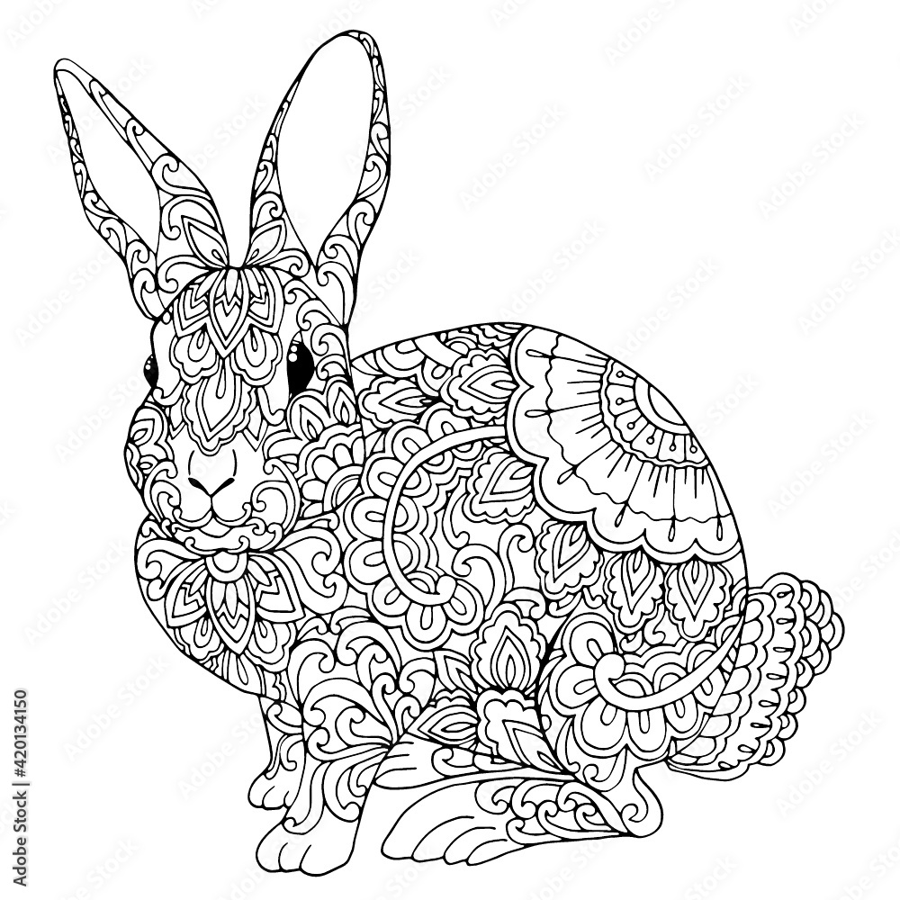 Black and white Bunny coloring page, postcard, illustration, post card ...