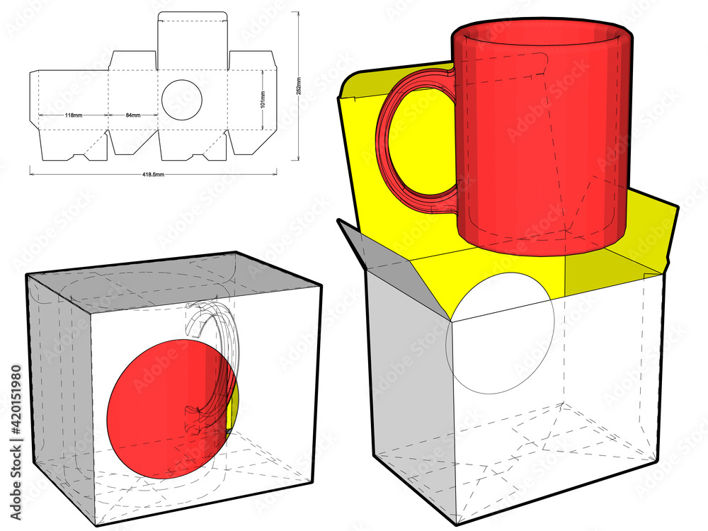 Vetor de Simple Packaging Mug Box and Die-cut Pattern. The .eps file is ...