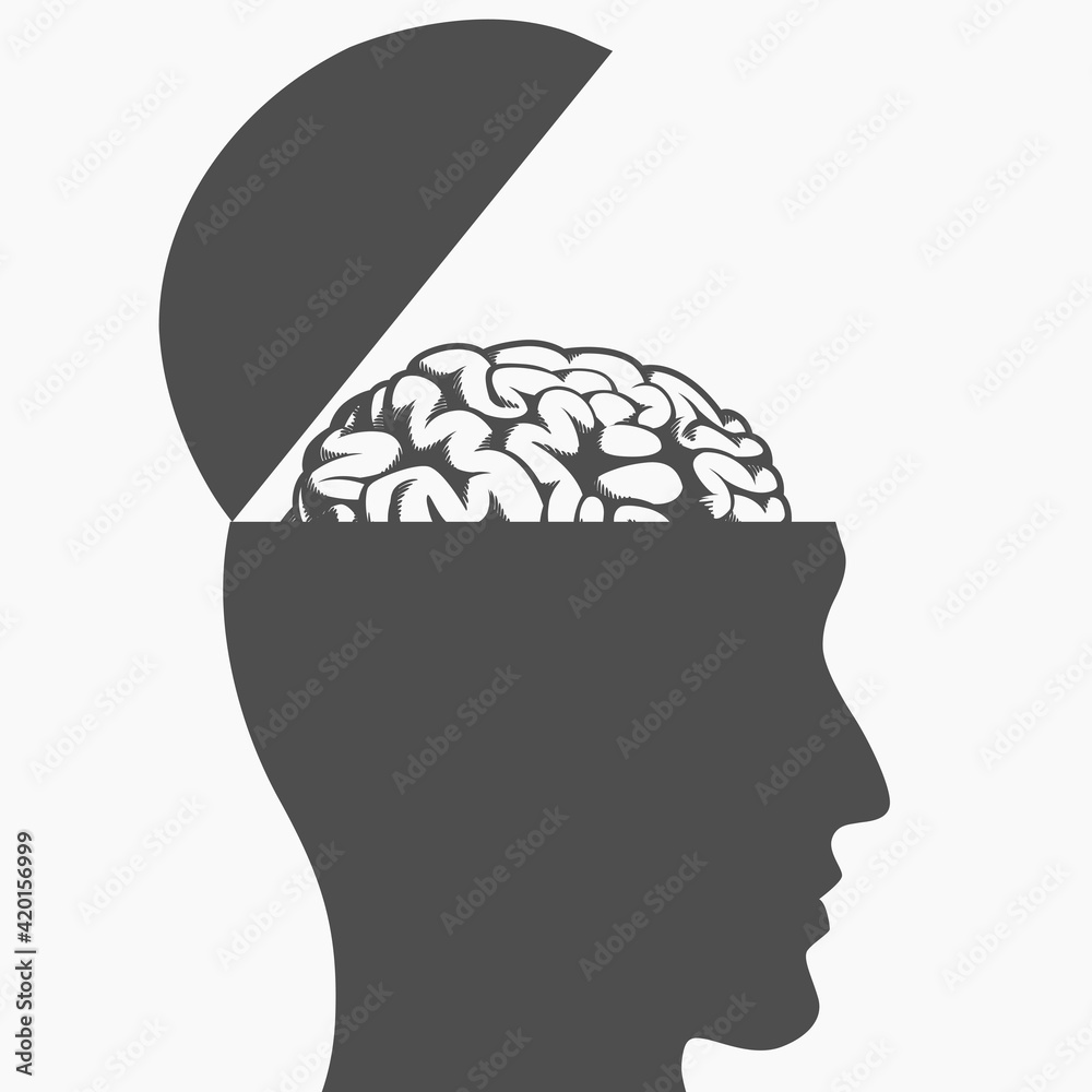 Silhouette brain inside open head drawing Stock Vector | Adobe Stock