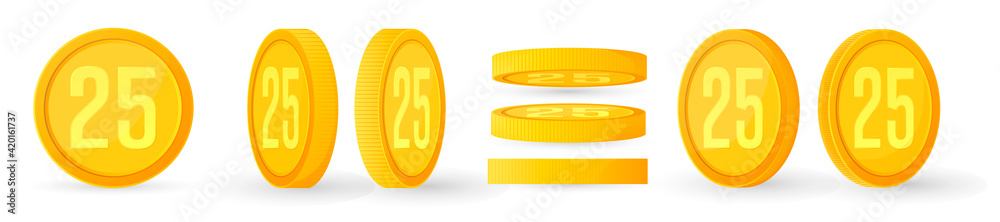 Cartoon gold coin icons, flat graphic design template, game logo, app ...