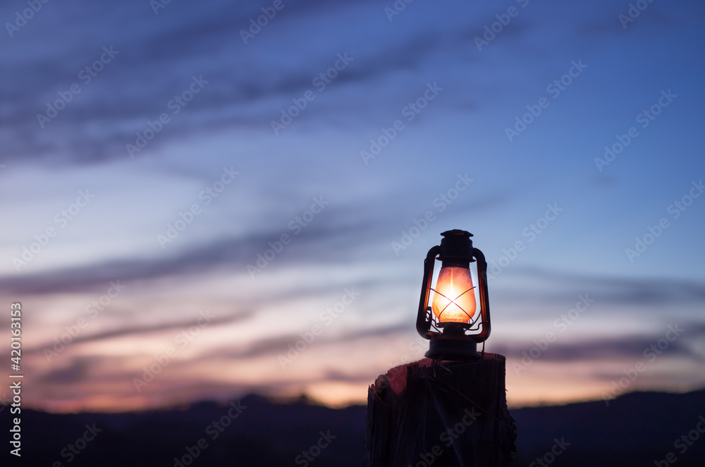 Lit Kerosene Lamp