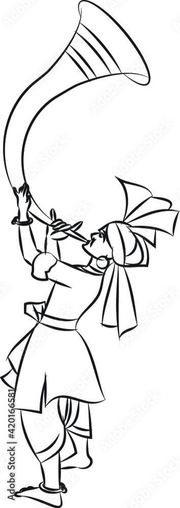 Tutari (traditional) or trumpet player from Maharashtra performing on ...