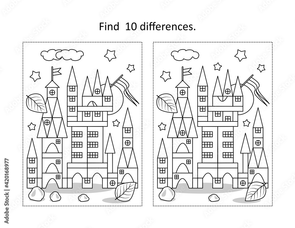 Vetor de Find 10 differences visual puzzle and coloring page with toy ...