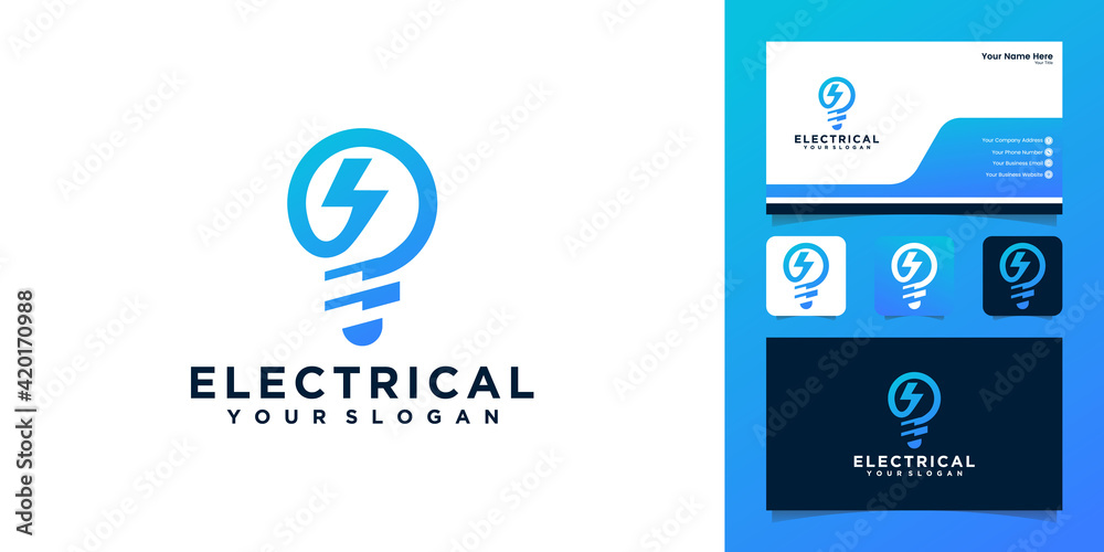 electric bulb logo design vector template and business card Stock ...