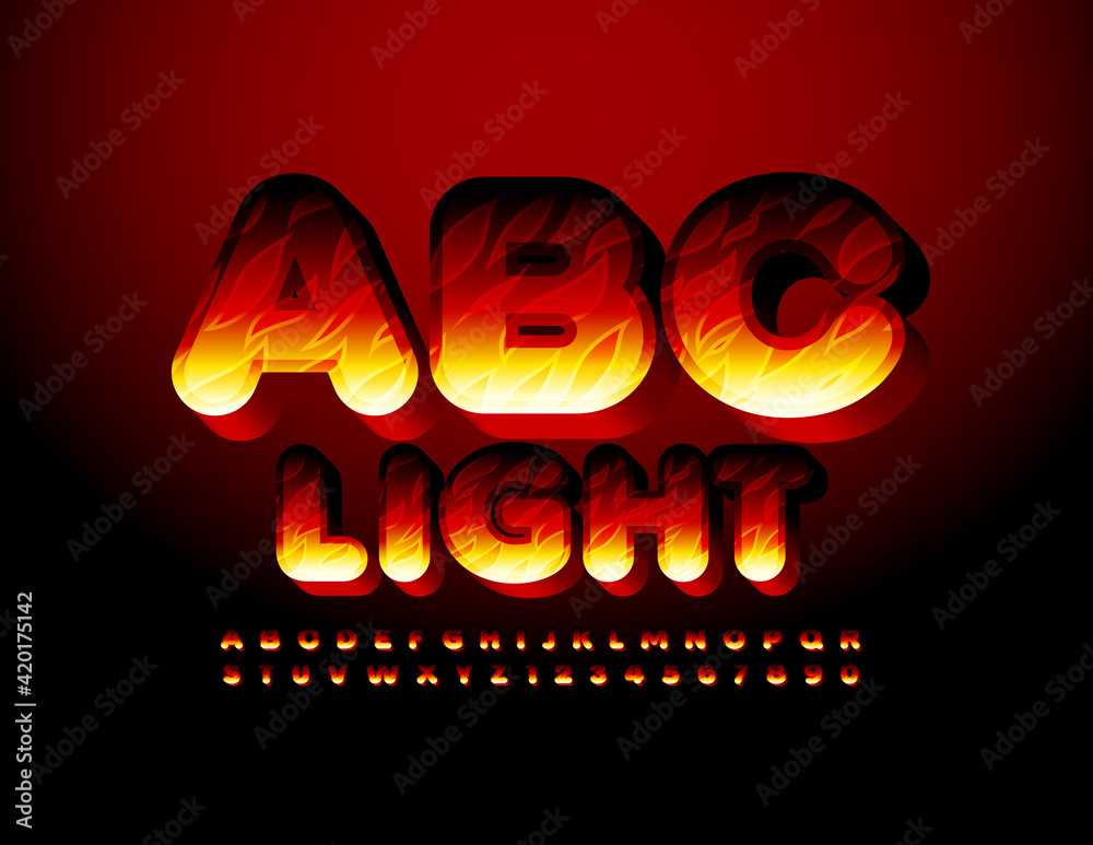 Vector Flaming light Alphabet set. Burning textured Font. Fire style ...