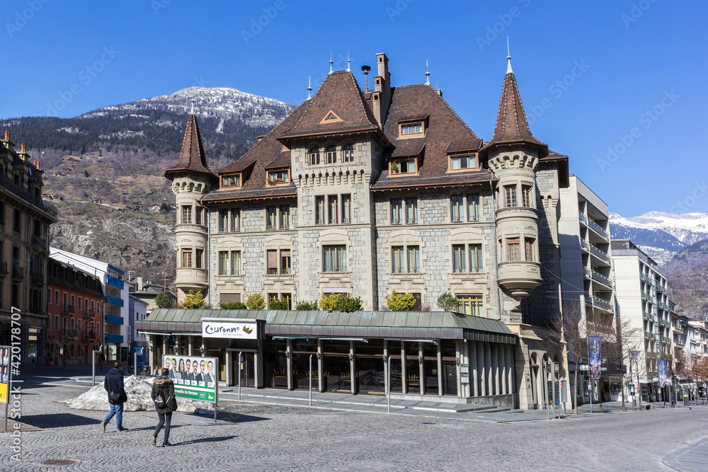 Brig, Switzerland - 28. February 2021: the historical architecture ...
