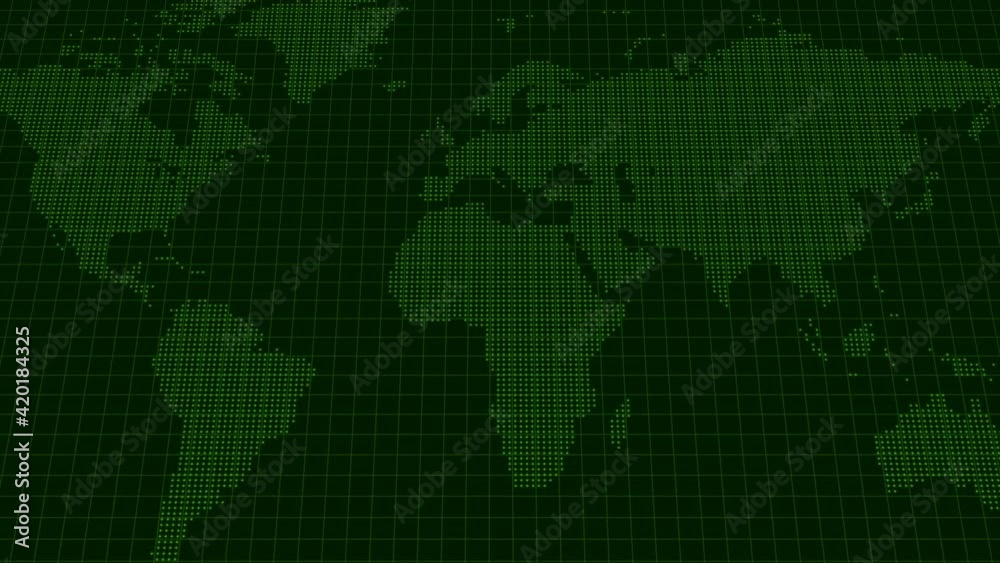 Green color background moving earth map animation, Technology map ...