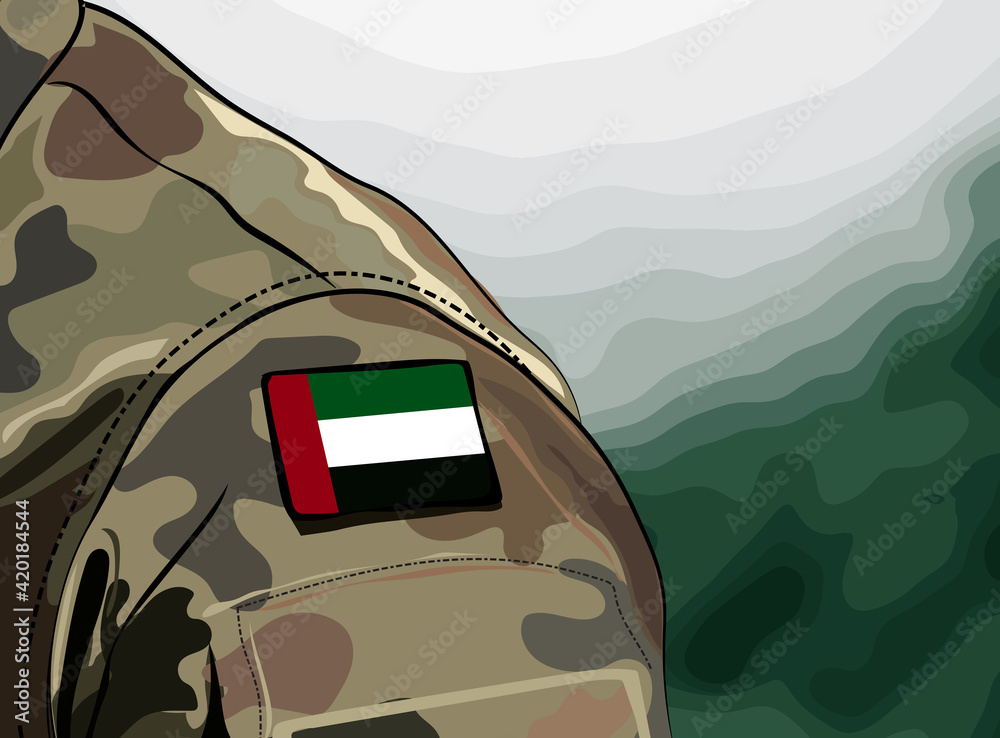 Flag of UAE on soldier arm. United Arab Emirates army ilustração do ...