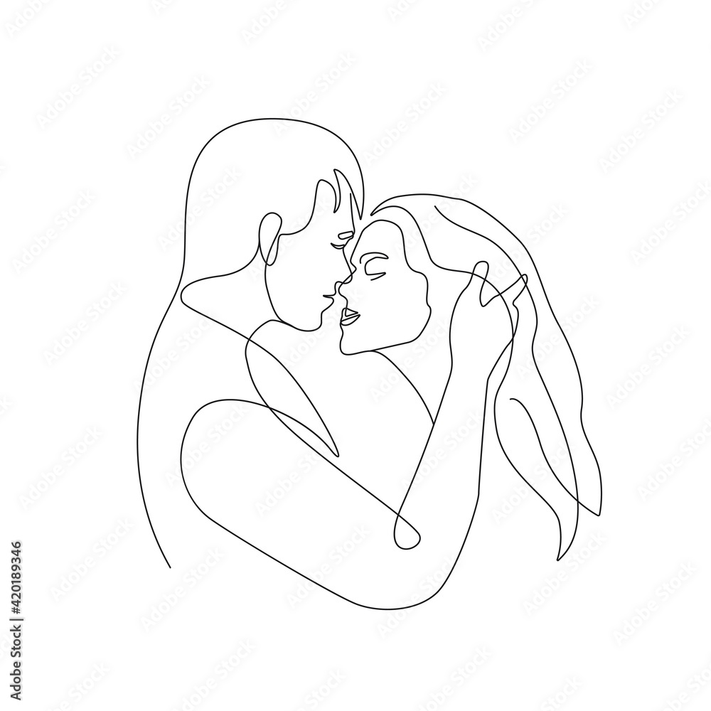 Kissing One Line Drawing. Couple Creative Contemporary Abstract Line ...