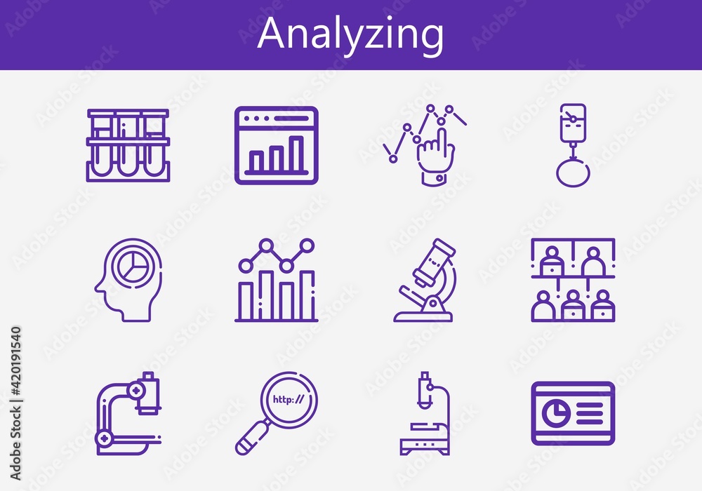 Premium set of analyzing line icons. Simple analyzing icon pack. Stroke ...