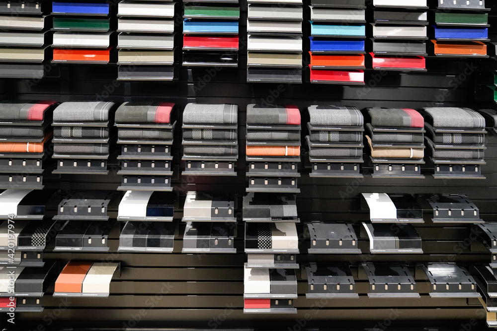 Mini car color chart to choose hue of car and interior fabrics display ...