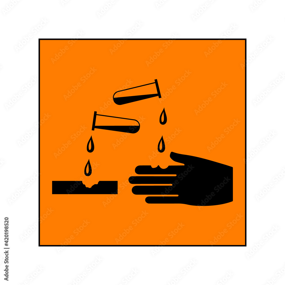 Corrosive substance sign. Materials causing skin corrosion burns or eye ...