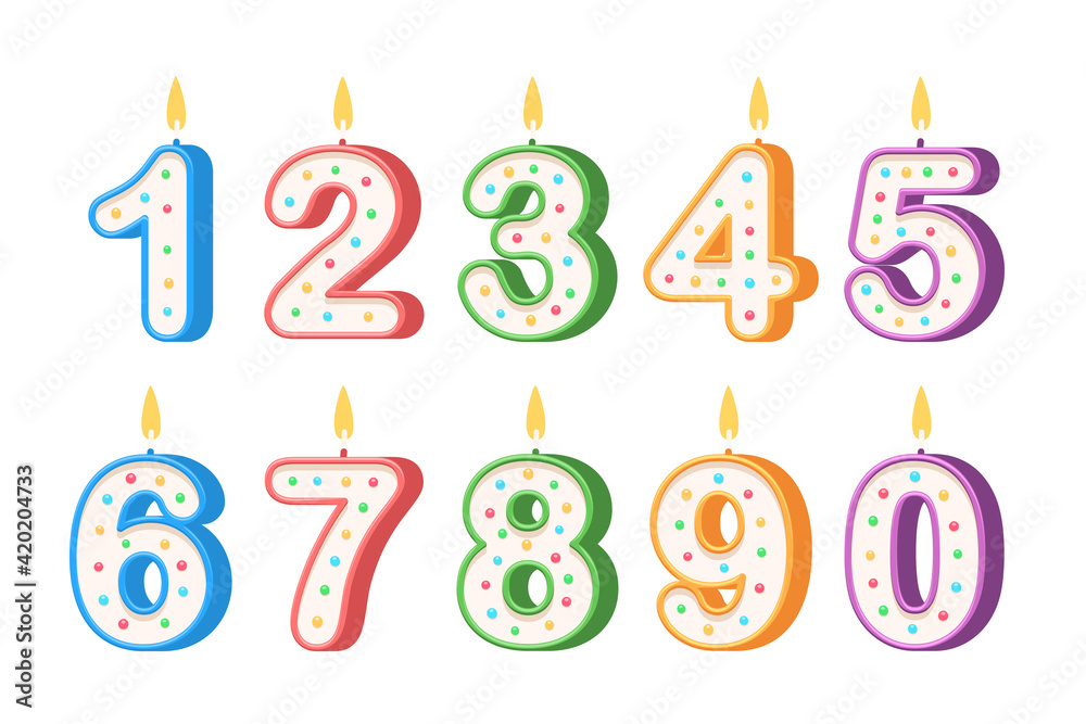 Birthday candles in the form of numbers. Template set of symbols for ...