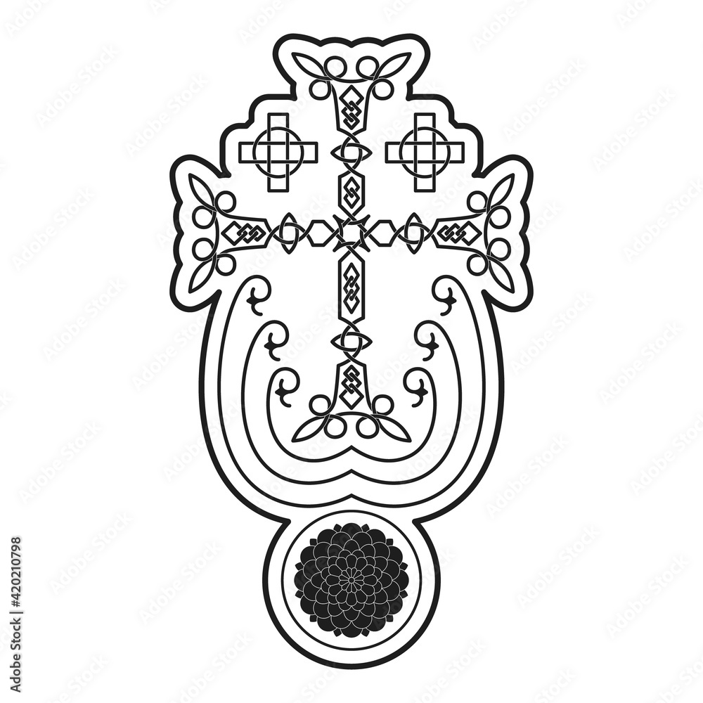 vector icon with ancient Armenian symbol Khachkar. Armenian cross stone ...