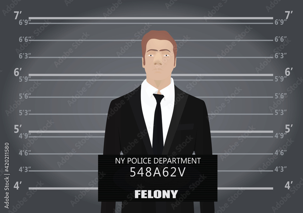Businessman mugshot felony. vector illustration Stock Vector | Adobe Stock