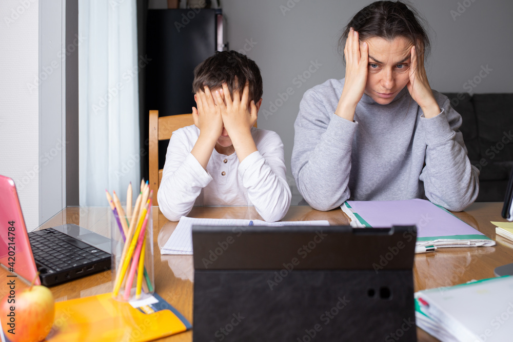 tierd boring boy dont want do homework, child cries Stock Photo | Adobe ...