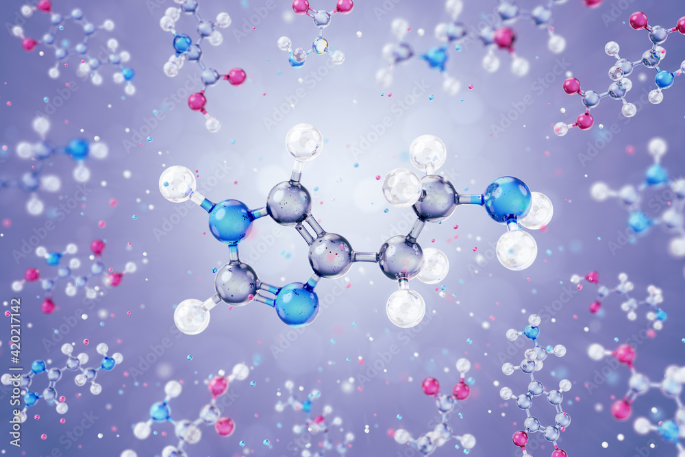 Molecule of Histamine. The 3D model of a neurotransmitter histamine in ...