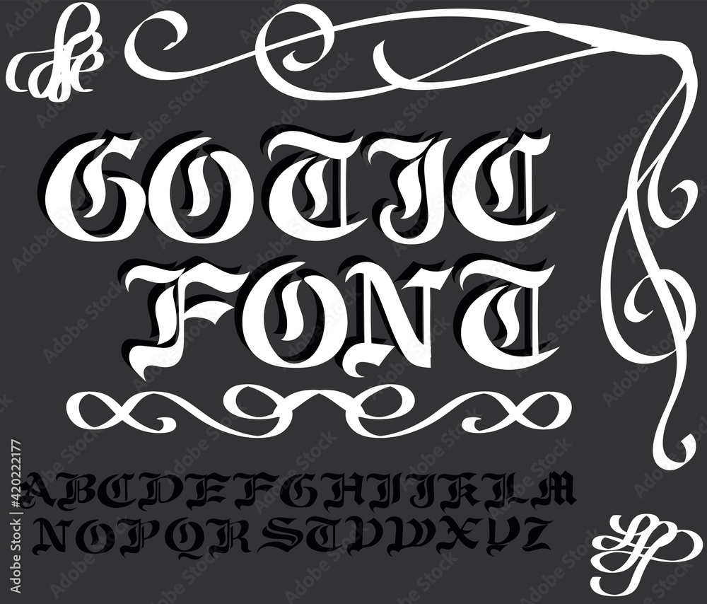 Classic gothic font - hand drawn vector alphabet Stock Vector | Adobe Stock