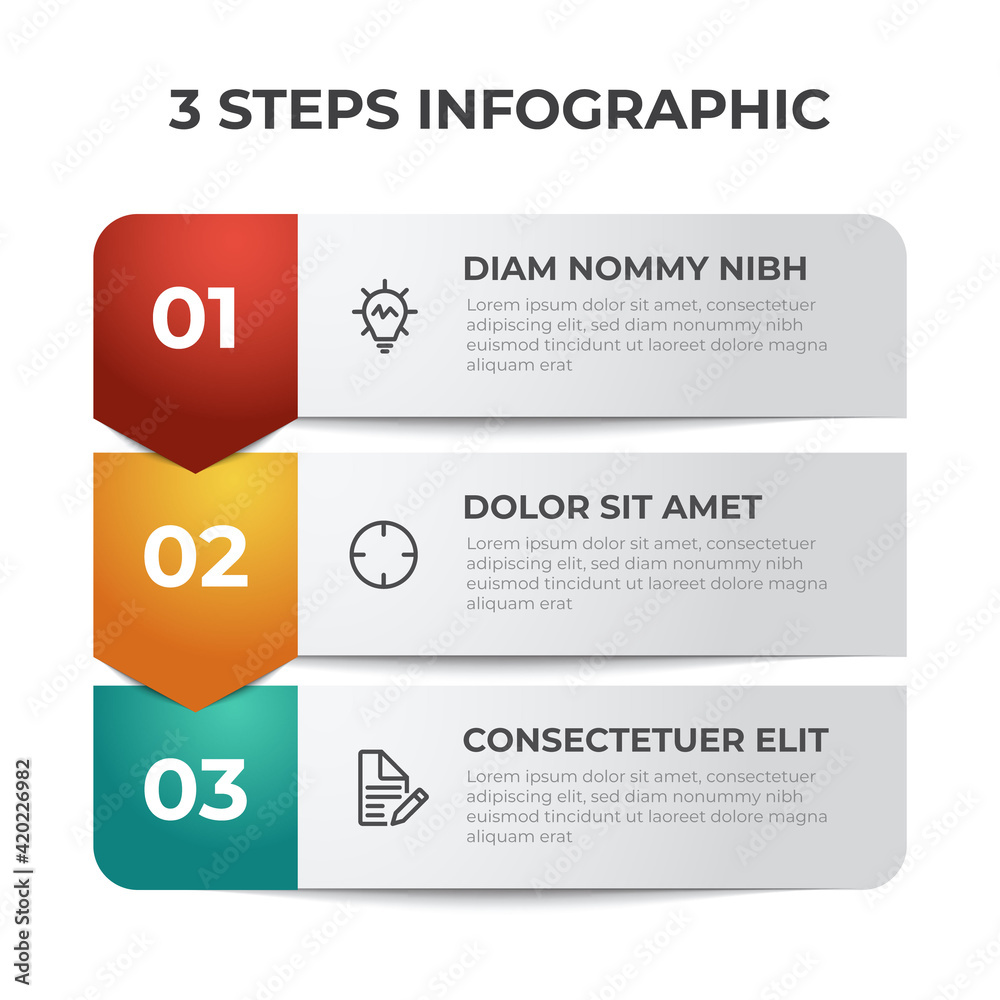 3 points of steps, list diagram layout with number, infographic element ...