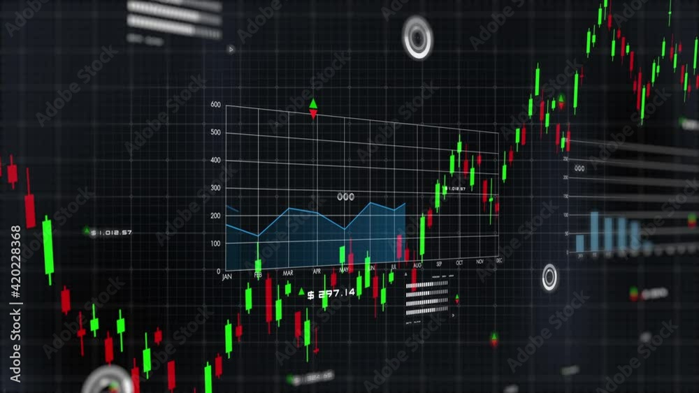 3D Futuristic finance stock exchange market chart computer screen bull ...