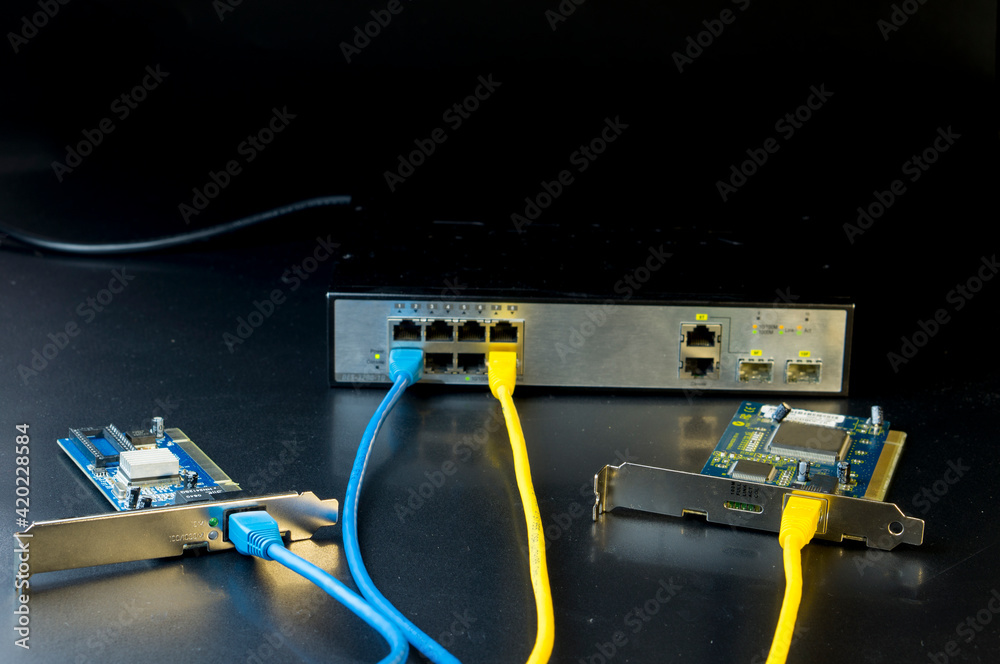 Computer network cards for connecting to a local network are connected ...