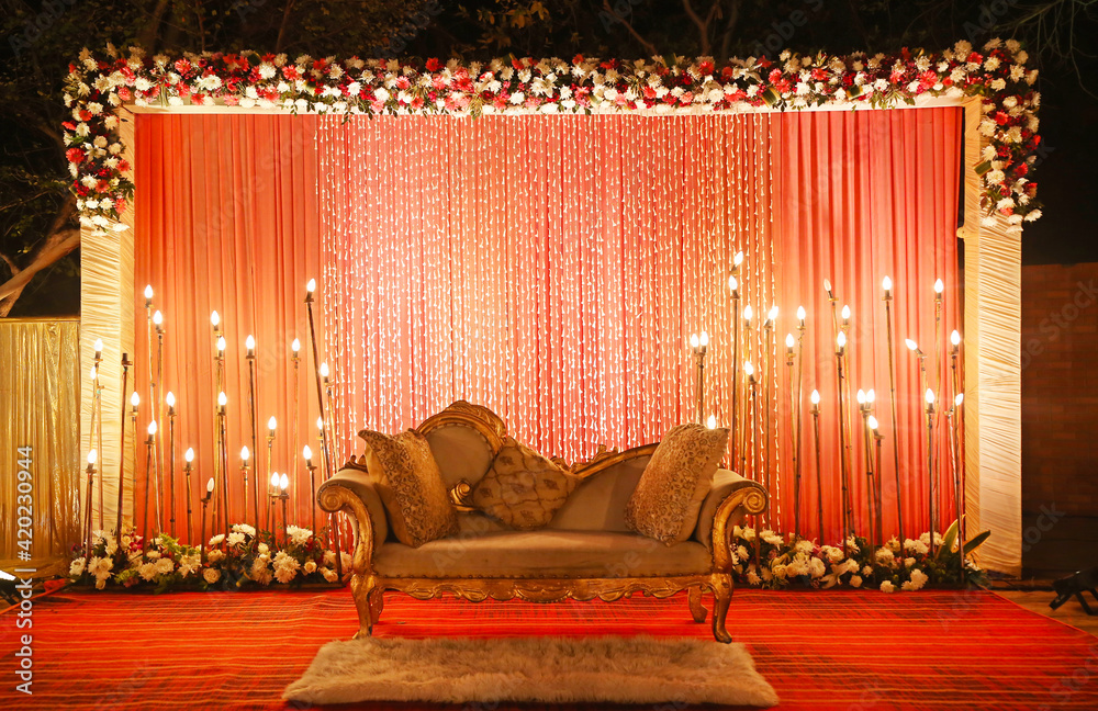 Beautiful Interior of Marriage Hall. Decorated Stage for Functions ...