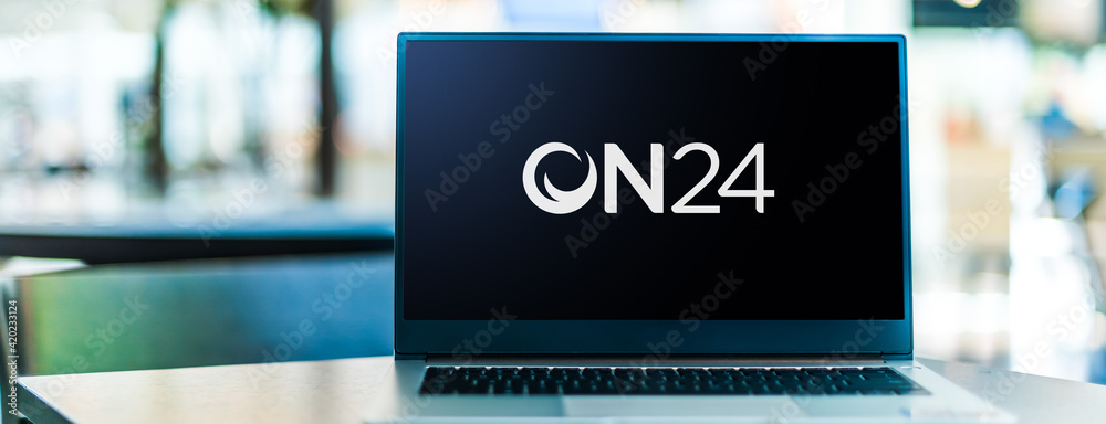Laptop computer displaying logo of ON24 Stock Photo | Adobe Stock