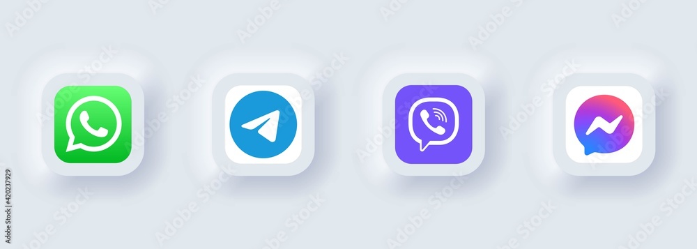 Set of Viber, Telegram, Whatsapp, Messenger icons. Social media icons ...