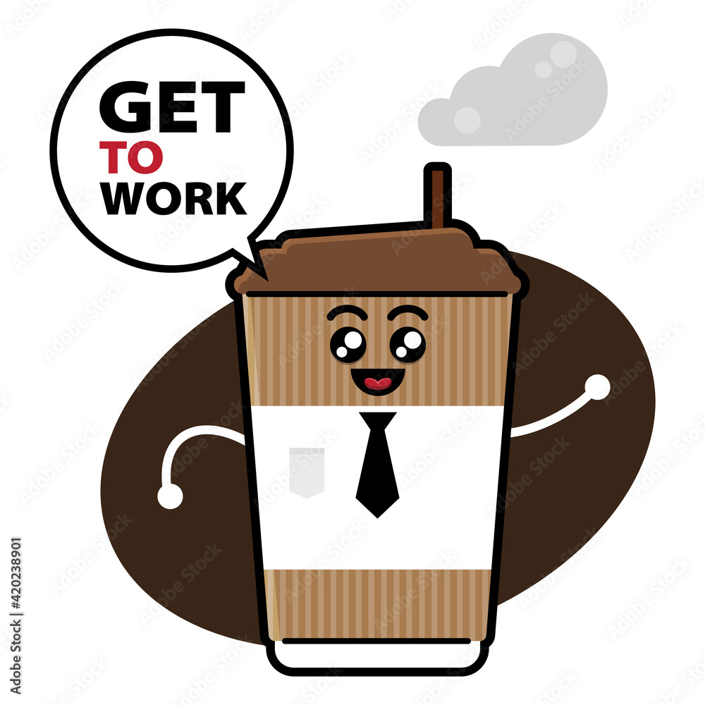 Vecteur Stock Hot Coffee in modern plastic cup with happy facial ...