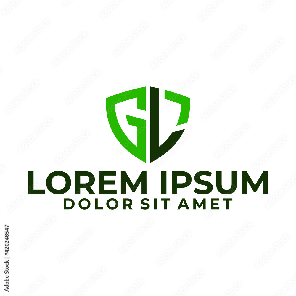 Initial letter GL logo template with shield geometric line art ...