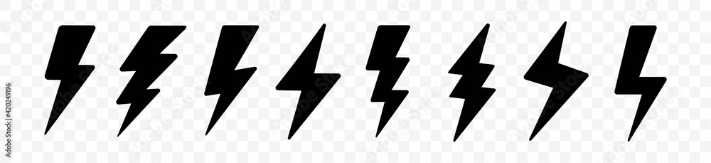 Lightning bolt icon set, Thunderbolt isolated on transparent background ...