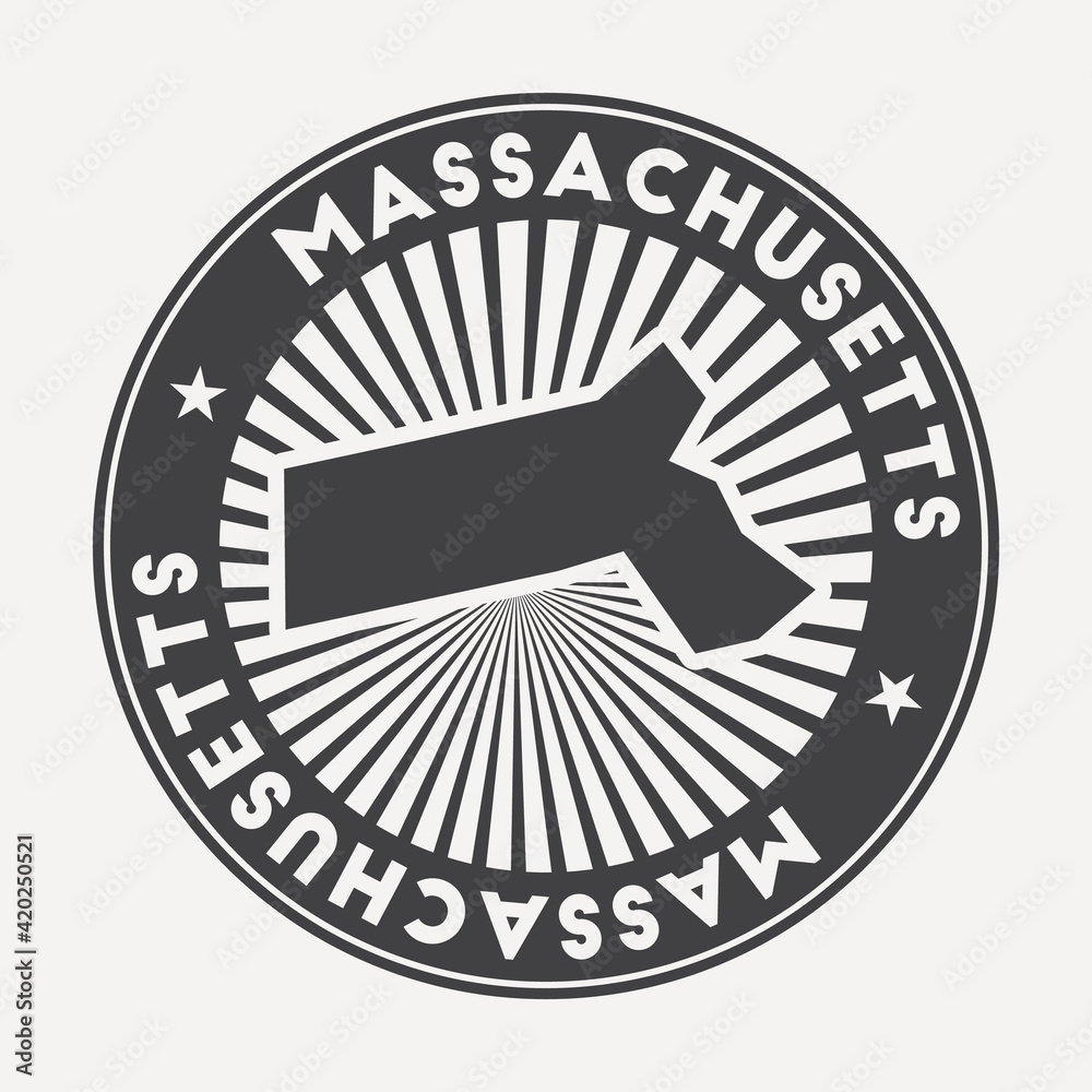 Massachusetts round logo. Vintage travel badge with the circular name ...