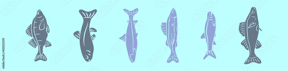set of fish cartoon icon design template with various models. vector ...