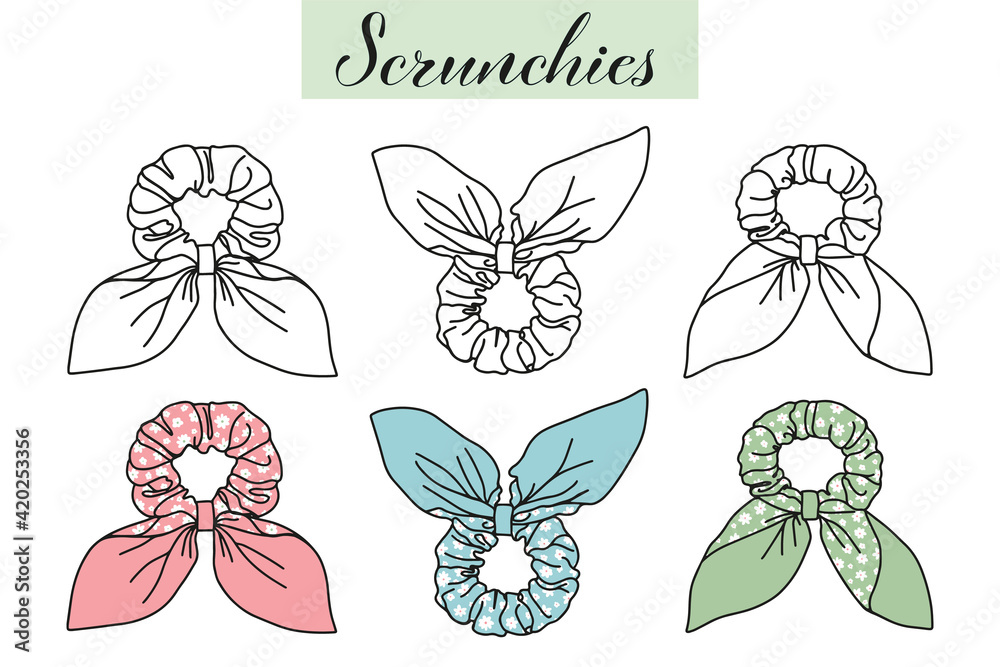 Scrunchie Vector Set Elements with different backgrounds. Cute hand ...