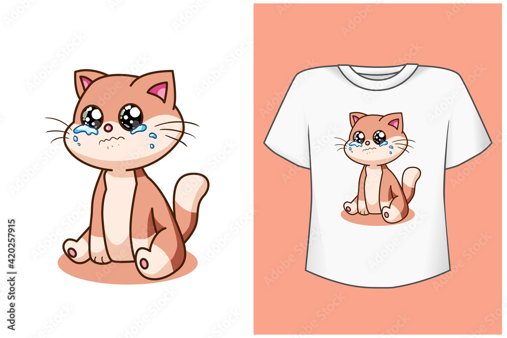 Mockup cute sad cat cartoon illustration Stock Vector | Adobe Stock