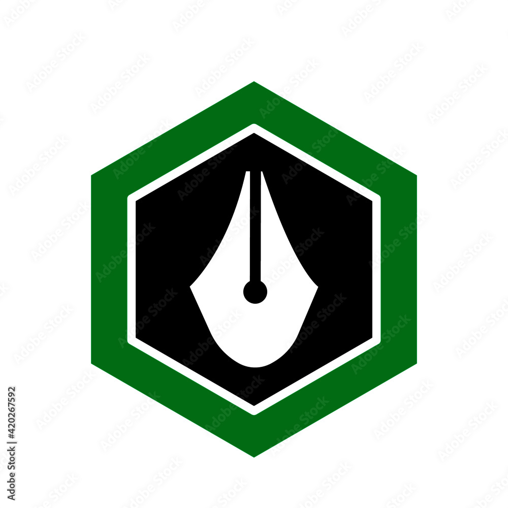 hexagon shape pen green logo Stock Vector | Adobe Stock