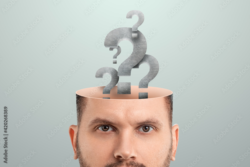 the male head is open instead of the brain with question marks ...