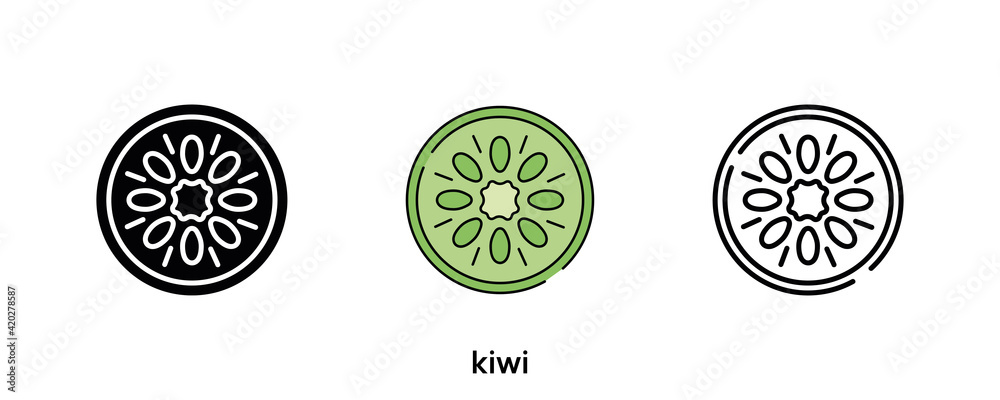 Kiwi icon design. Kiwi icon set in silhouette, colored and linear. Kiwi ...