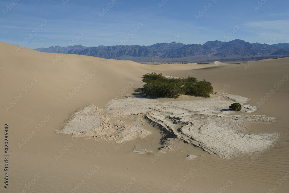Sand Dunes Death Valley California With a Dry Mud Hollow caused by Run ...