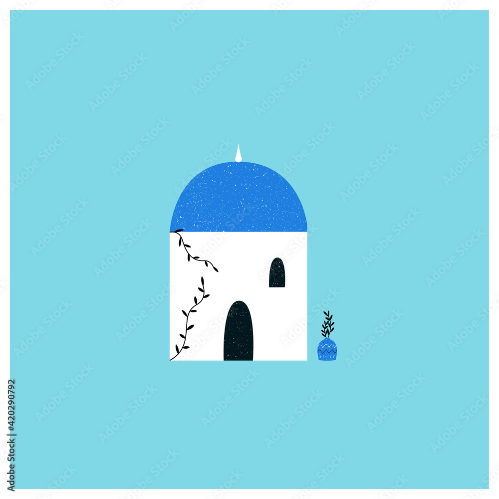 Santorini greek or ancient white house with blue roof. Vector ...