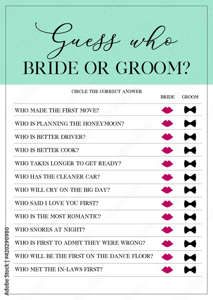 Guess Who Bride or Groom Game, Bridal Shower Games, printable vector ...