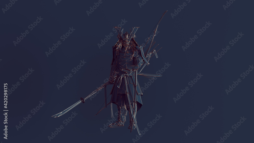 Bronze Navy Blue Samurai made out of Polygon Triangles with a Lattice ...