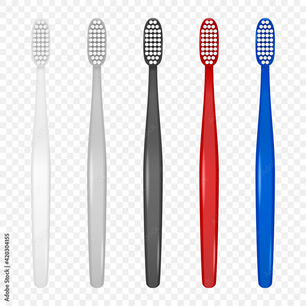 Vector 3d Realistic Plastic Blank Toothbrush Icon Set Isolated on ...