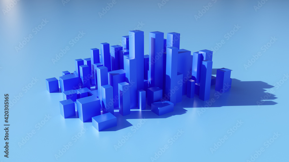 Blue 3d render prisms abstract background. Square tridimensional prisms ...