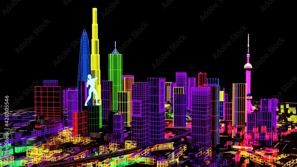 Abstract City Grid. Aerial view of a Dystopian Shanghai city in the ...