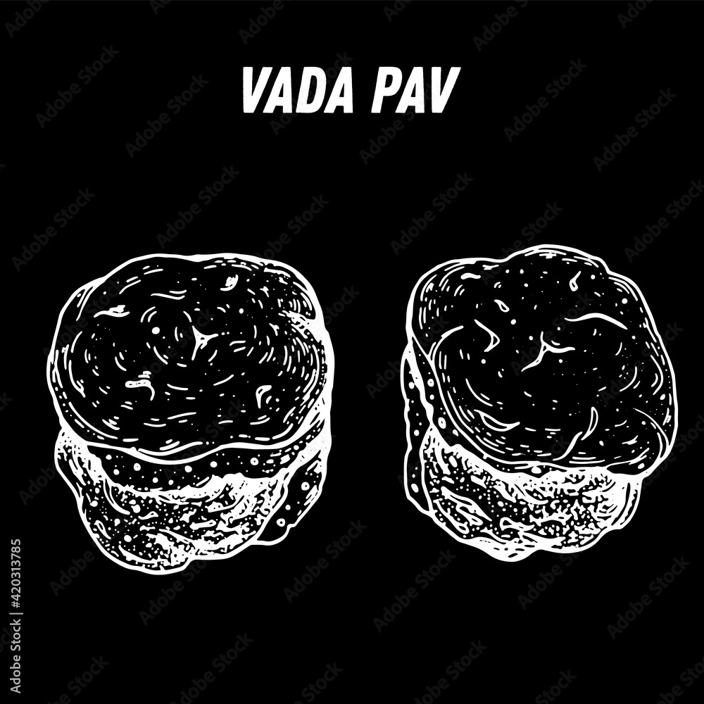 Vada Pav sketch, Indian food. Hand drawn vector illustration. Sketch ...