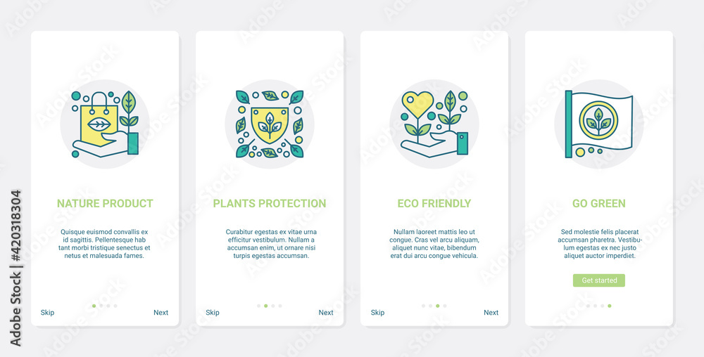 Eco friendly technology vector illustration. UX, UI onboarding mobile ...